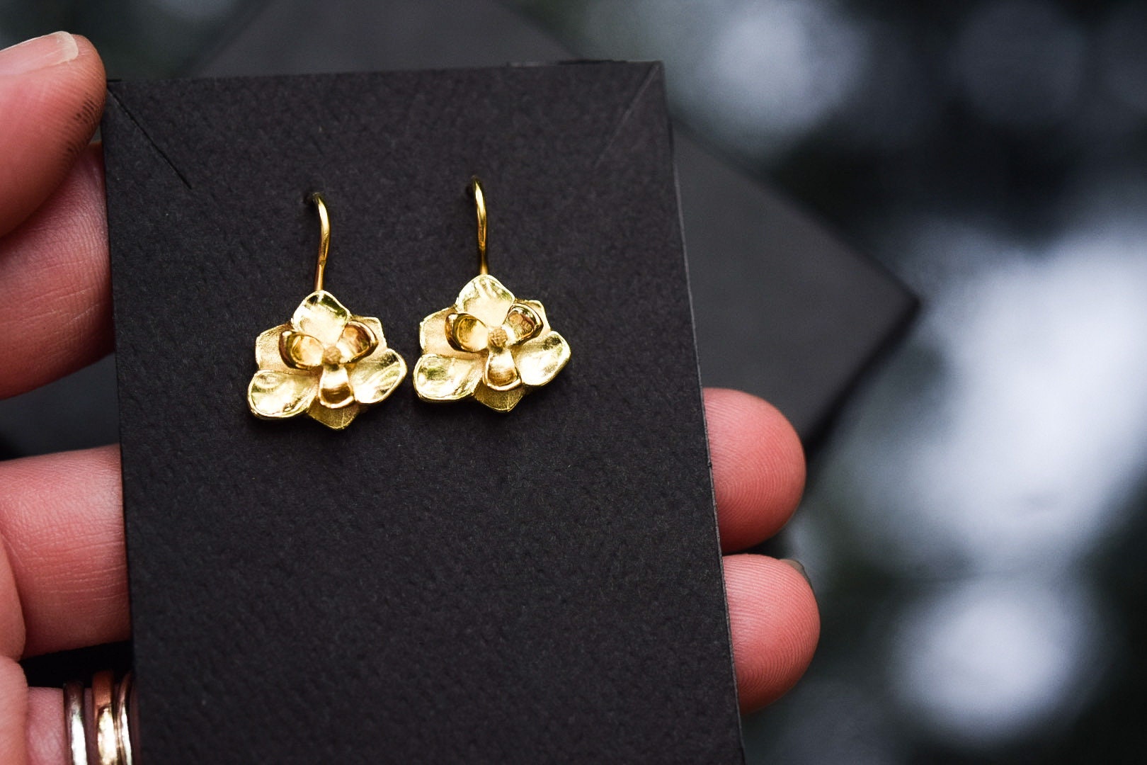 Gold Vermeil Magnolia Earrings/ Magnolia Post Earrings/ Dangle Earring ...